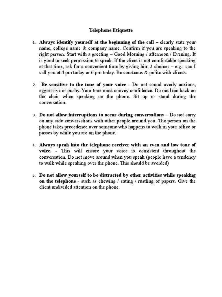 Telephone Etiquette for Students | PDF | Language Arts & Discipline ...