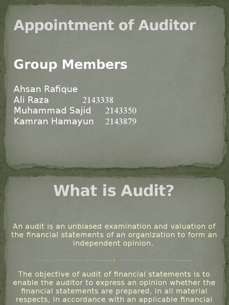 Appointment of Auditor: Group Members | PDF | Financial Audit | Audit