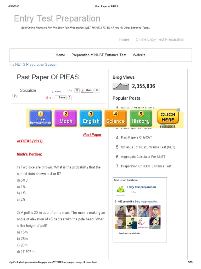 Past Paper of PIEAS | PDF | Force | Mass