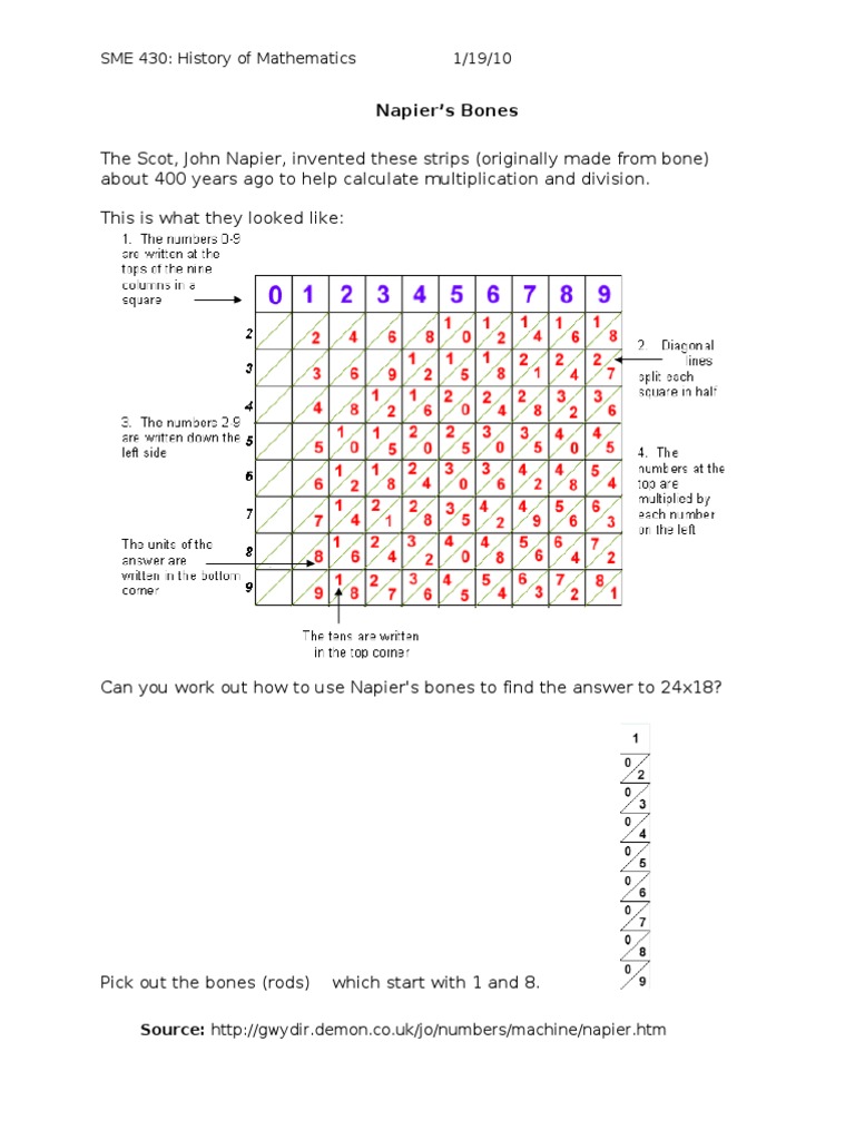 Using Napier's Bones for Multiplication | PDF