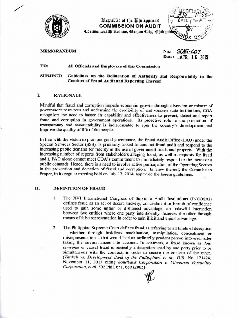 COA_M2015-007 | Auditor's Report | Audit