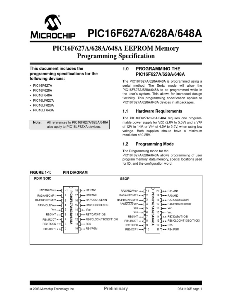 16f628 Programming Specs | PDF