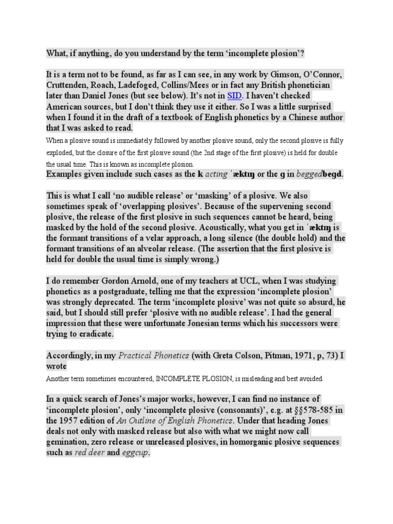 Incomplete Plosion Plosive | PDF | Phonetics | Semiotics