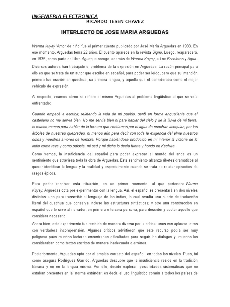 INTERLECTO Jose Maria Arguedas | PDF | Traducciones | Lengua española
