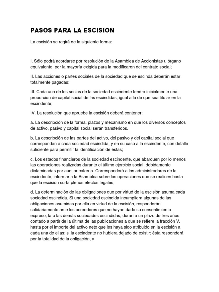 Requisitos Legales (Pasos) para La Escision | PDF | Liquidación | Gobierno