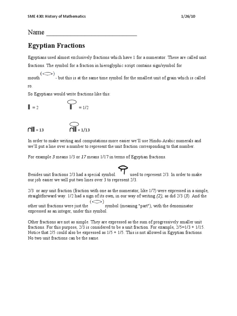 Egyptian Fractions HW | Download Free PDF | Fraction (Mathematics) | Odds