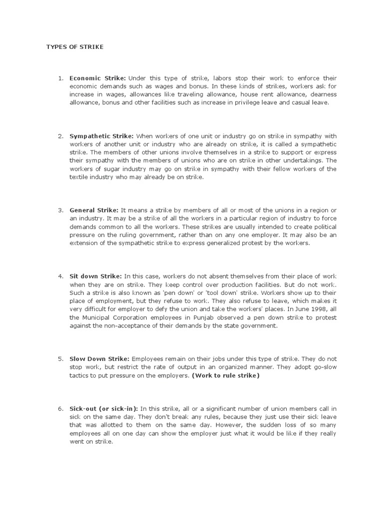 Types of Strike | Download Free PDF | Strike Action | Industrial Relations