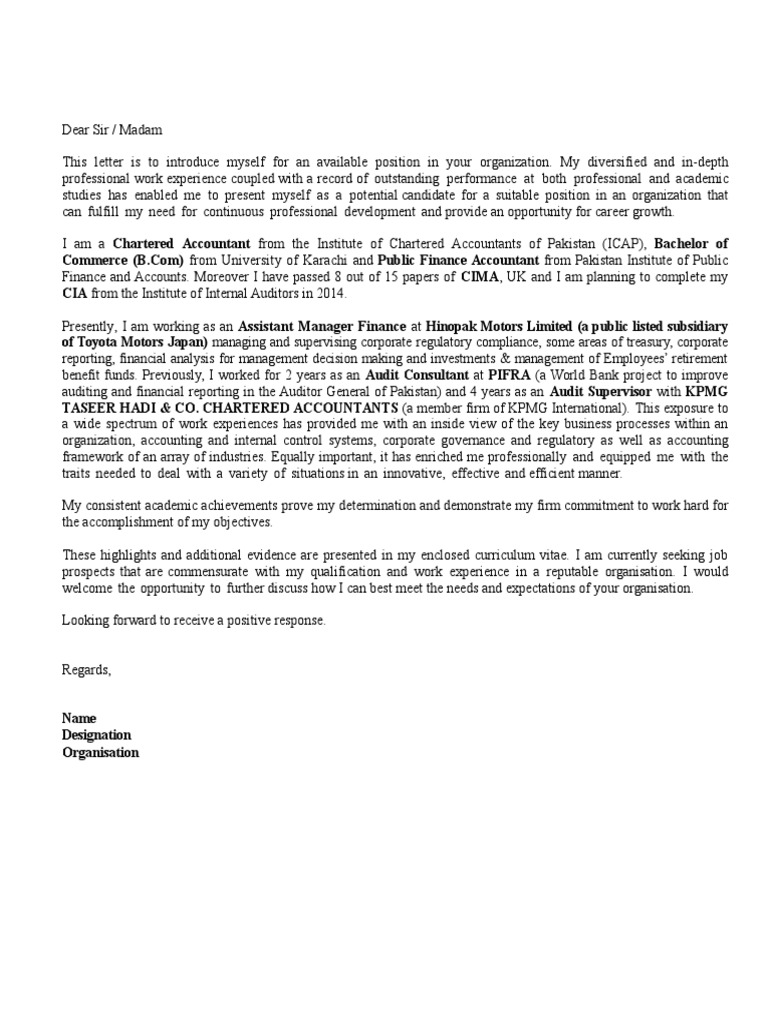 Sample Cover Letter & Resume - 1 | PDF | Audit | Accountant