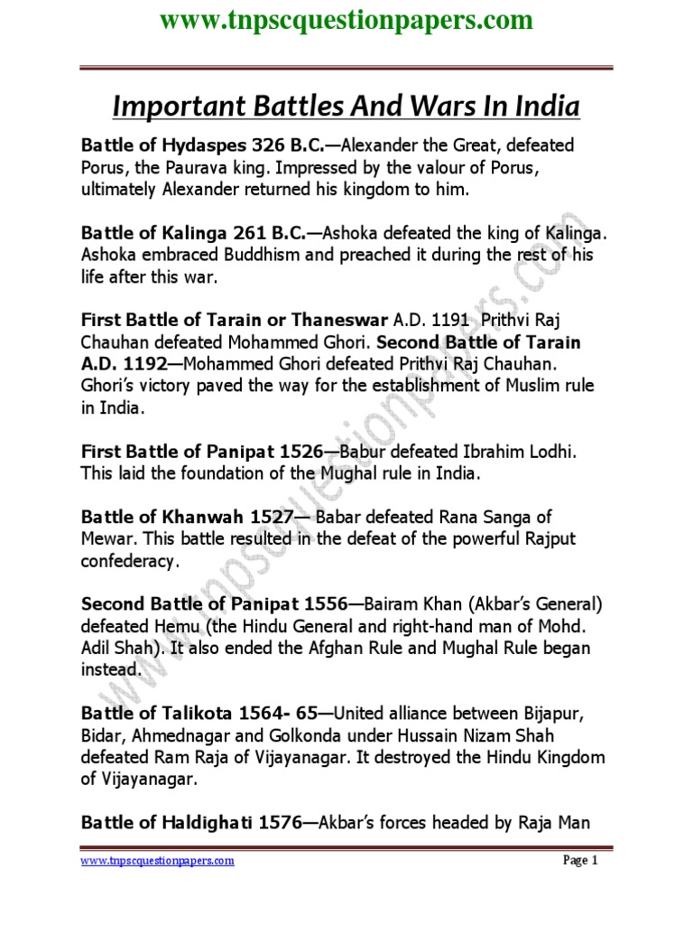 A Comprehensive Overview of Important Battles and Wars in Indian ...