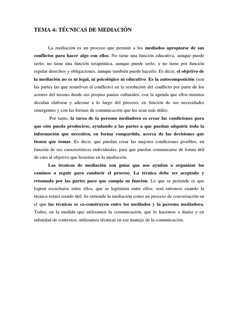 Tema 4 Tecnicas de Mediacion PDF | PDF | Mediación | Información