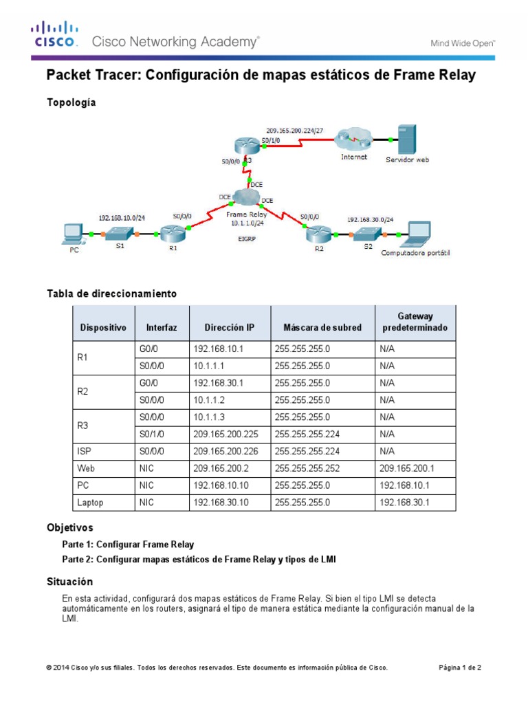 4.2.1.4 Packet Tracer - Configuring Static Frame Relay Maps Instructions | PDF | Enrutador ...