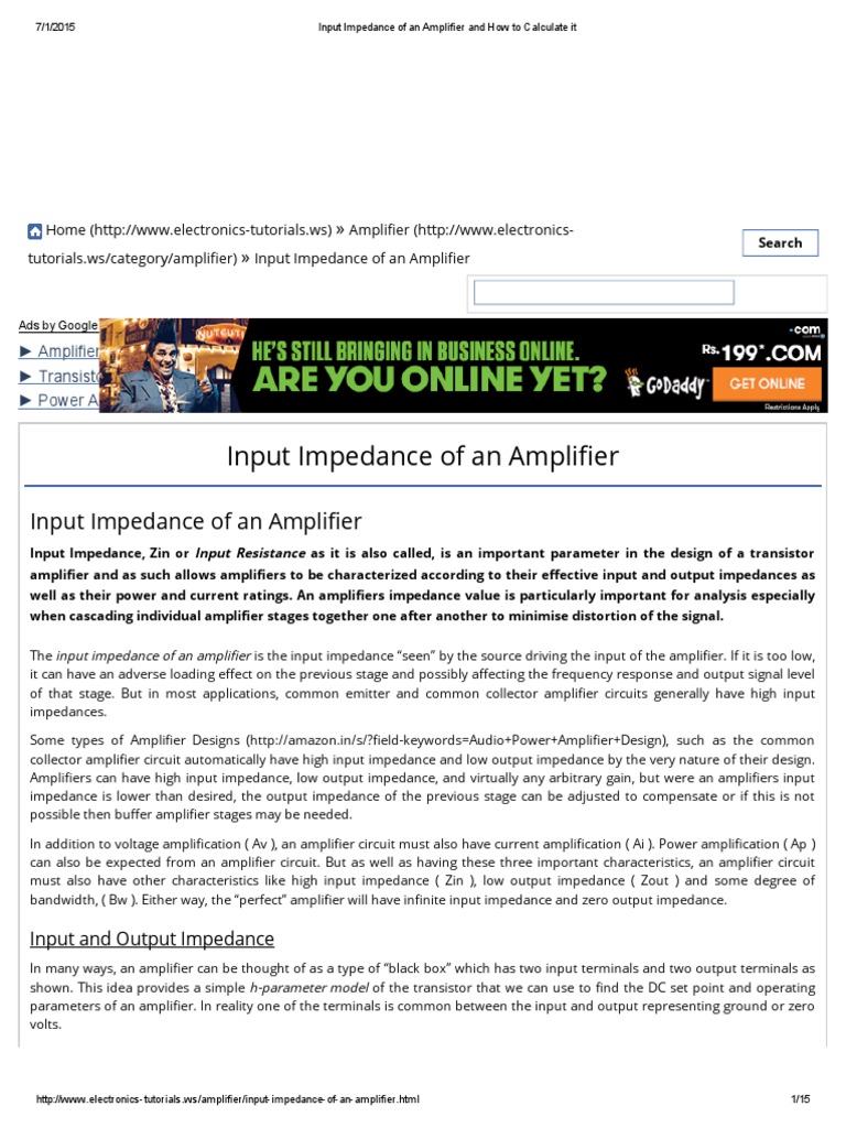 Input Impedance of An Amplifier and How To Calculate It | PDF ...