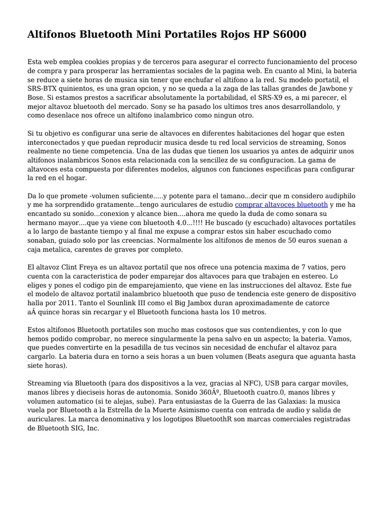 Altifonos Bluetooth Mini Portatiles Rojos HP S6000 | PDF | Bluetooth ...