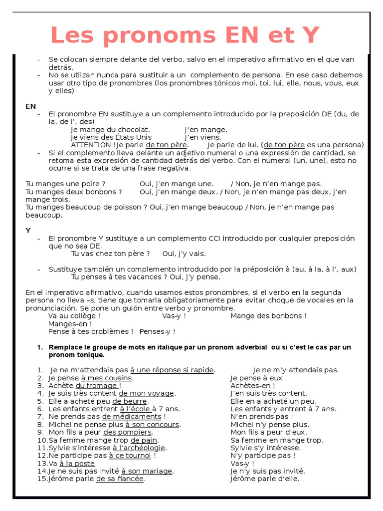 Pronoms adverbiaux : Y et EN en français | PDF | Théorie des jeux ...