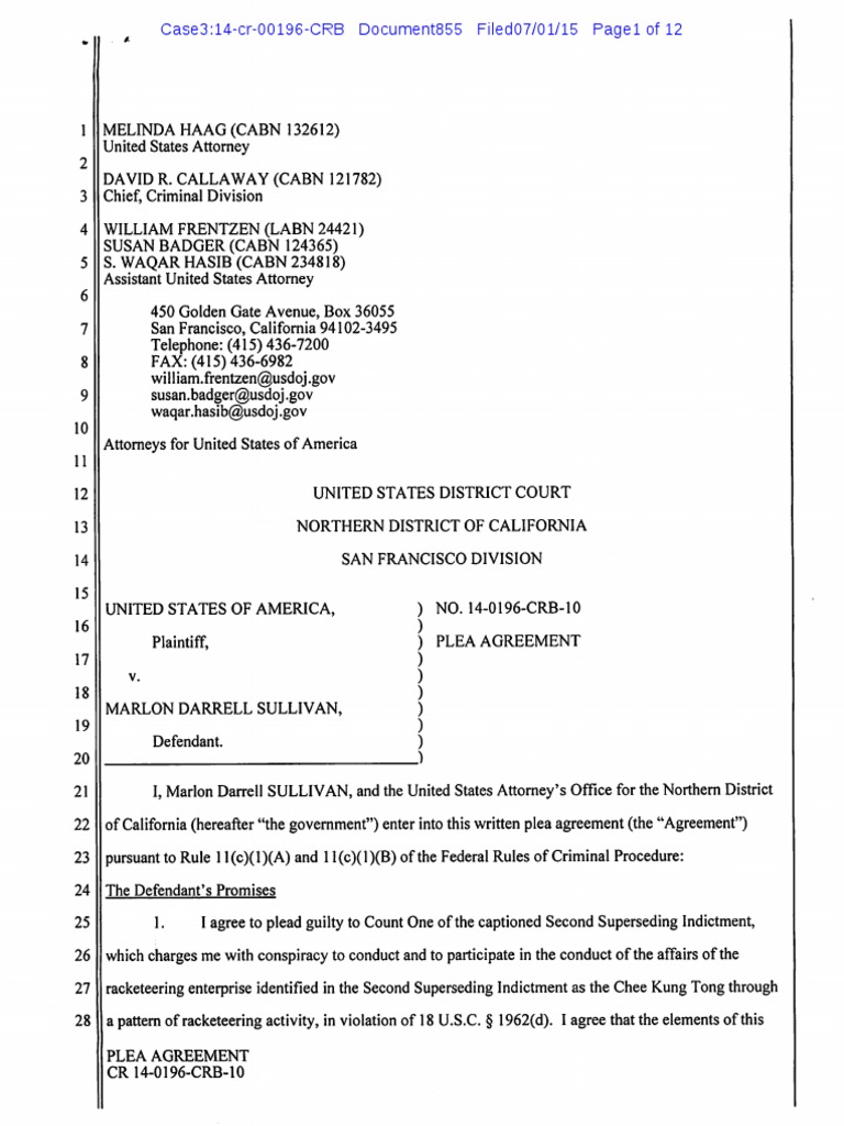 USA v. Marlon Darrell Sullivan Plea Agreement | PDF | Plea | Legal ...