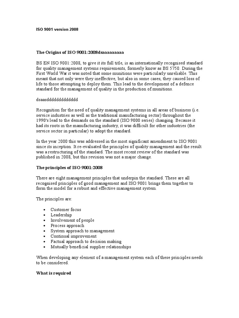 The Origins of ISO 9001:2008dsaaaaaaaaa | PDF | Iso 9000 | Quality ...