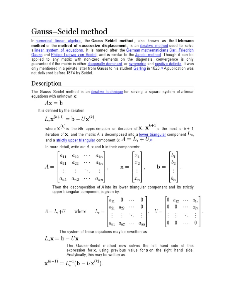 Gauss Seidel Method | PDF | Algebra | Computational Science