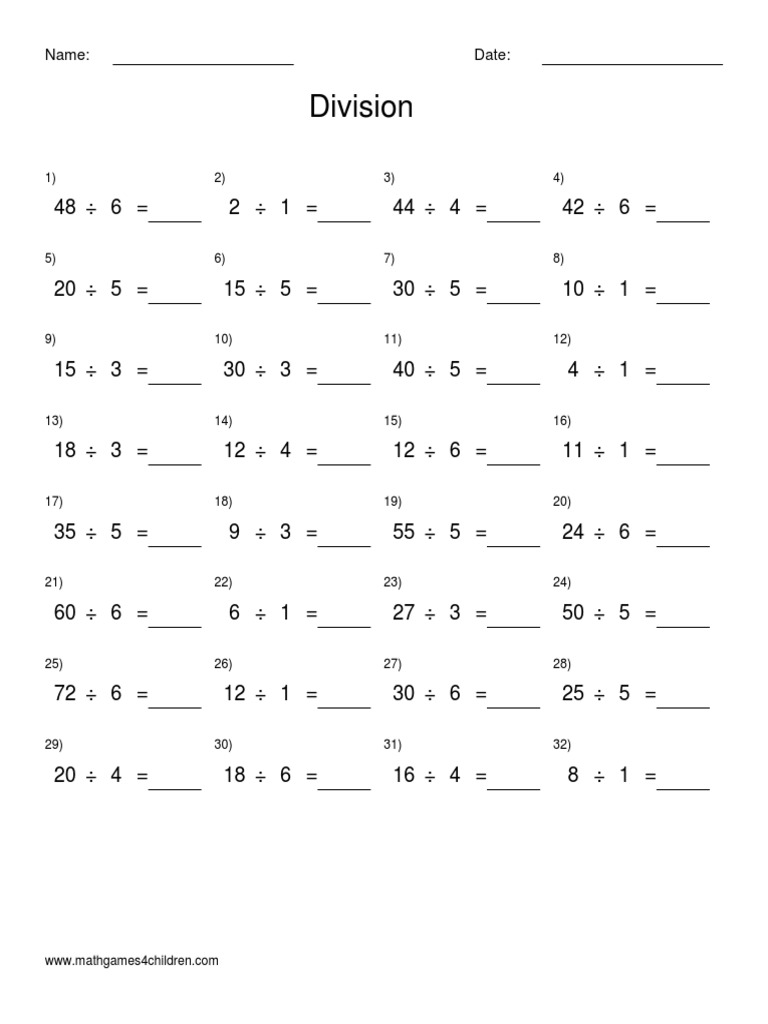 Division Practice Worksheets | PDF