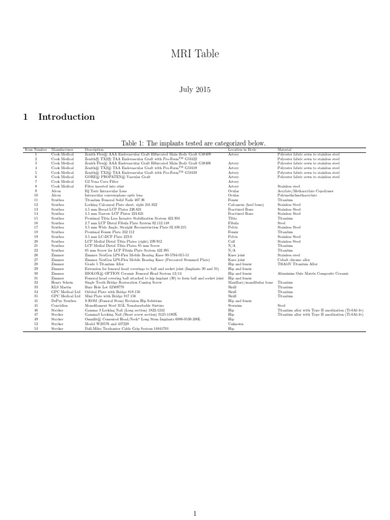 MRI Table | Download Free PDF | Hip | Knee