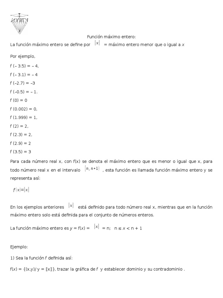 Función Máximo Entero Def | PDF | Intervalo (Matemáticas) | Función ...