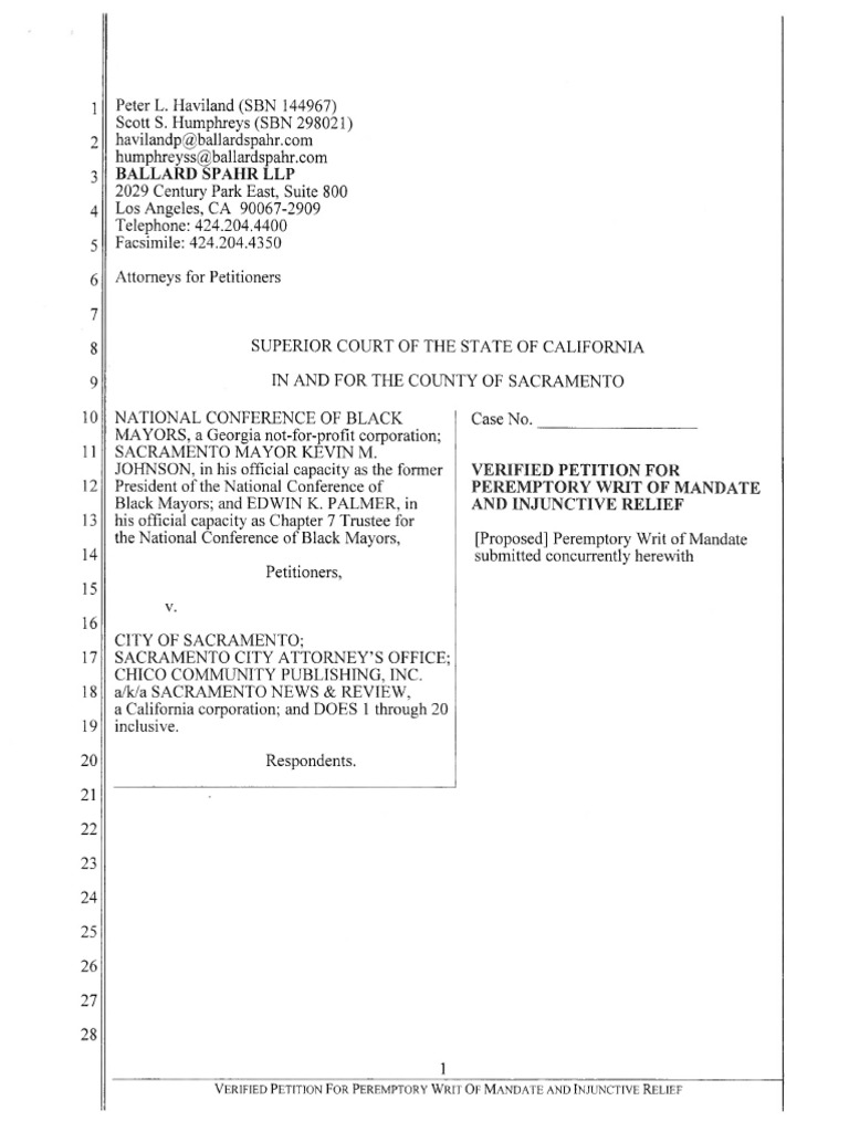 NCBM - Verified Petition for Peremptory Writ of Mandate and Injunctive ...