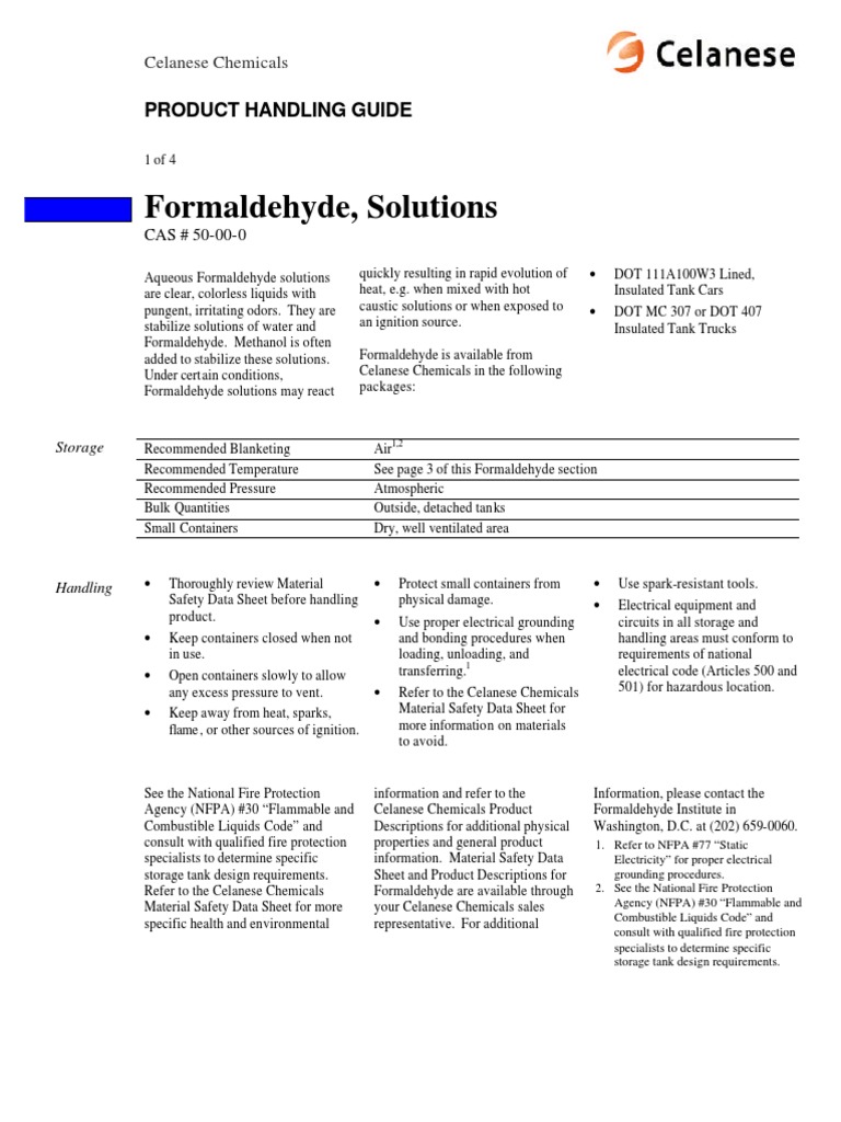 Product Handling Guide-Formaldehyde (1) | Sodium Hydroxide | Formaldehyde