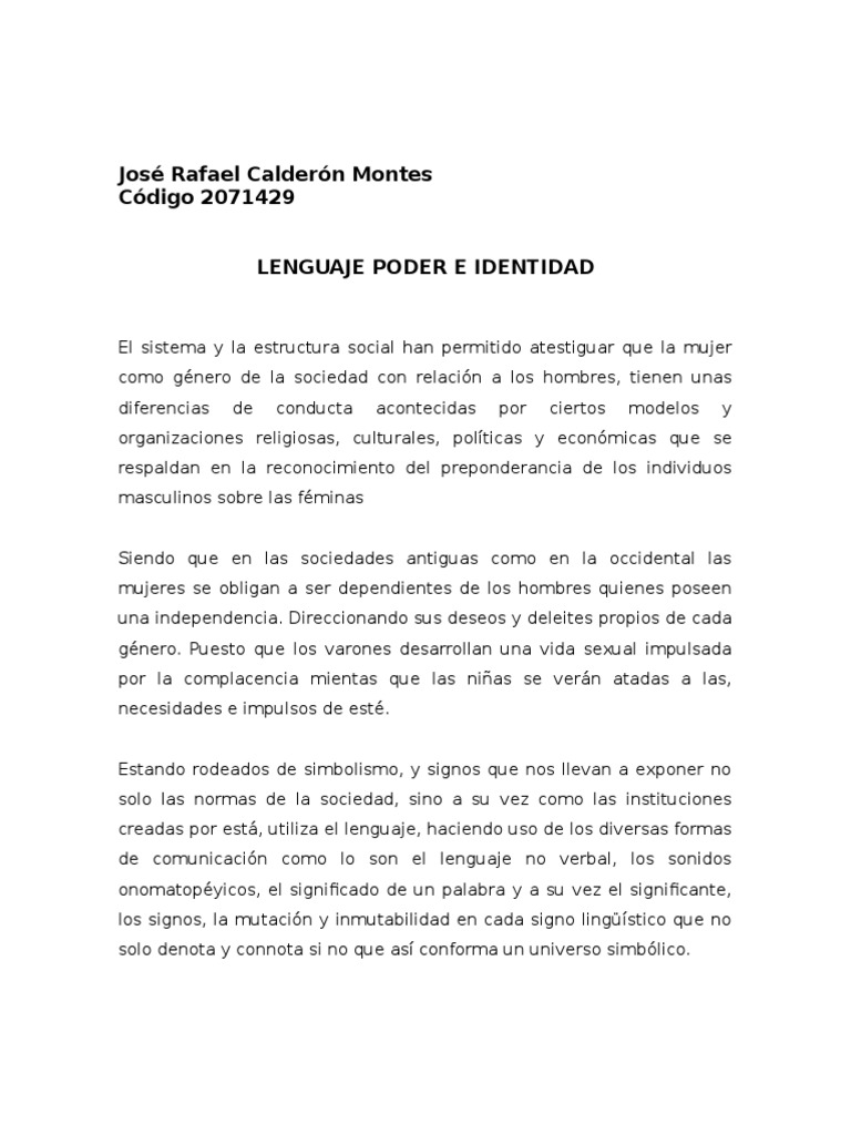 Lenguaje y Poder Ensayo | PDF | Hombre | Sociedad