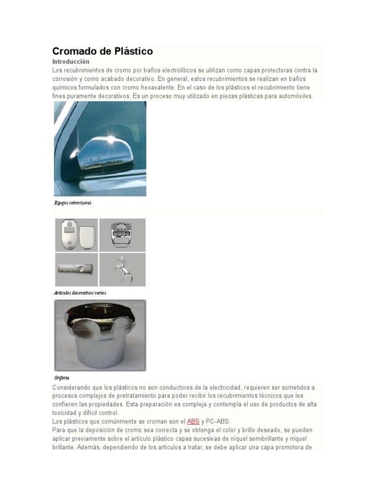 Cromado de Plásticos: Proceso y Métodos | PDF | Cromo | Cobre