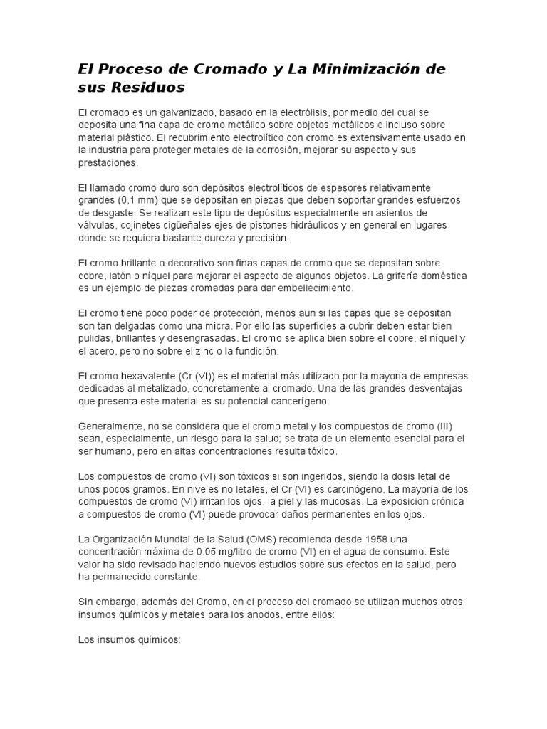 El Proceso de Cromado y La Minimización de Sus Residuos | PDF | Cromo ...