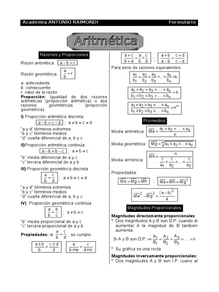 Mini Formulario Aritmética | PDF | Conjunto (Matemáticas) | Proposición