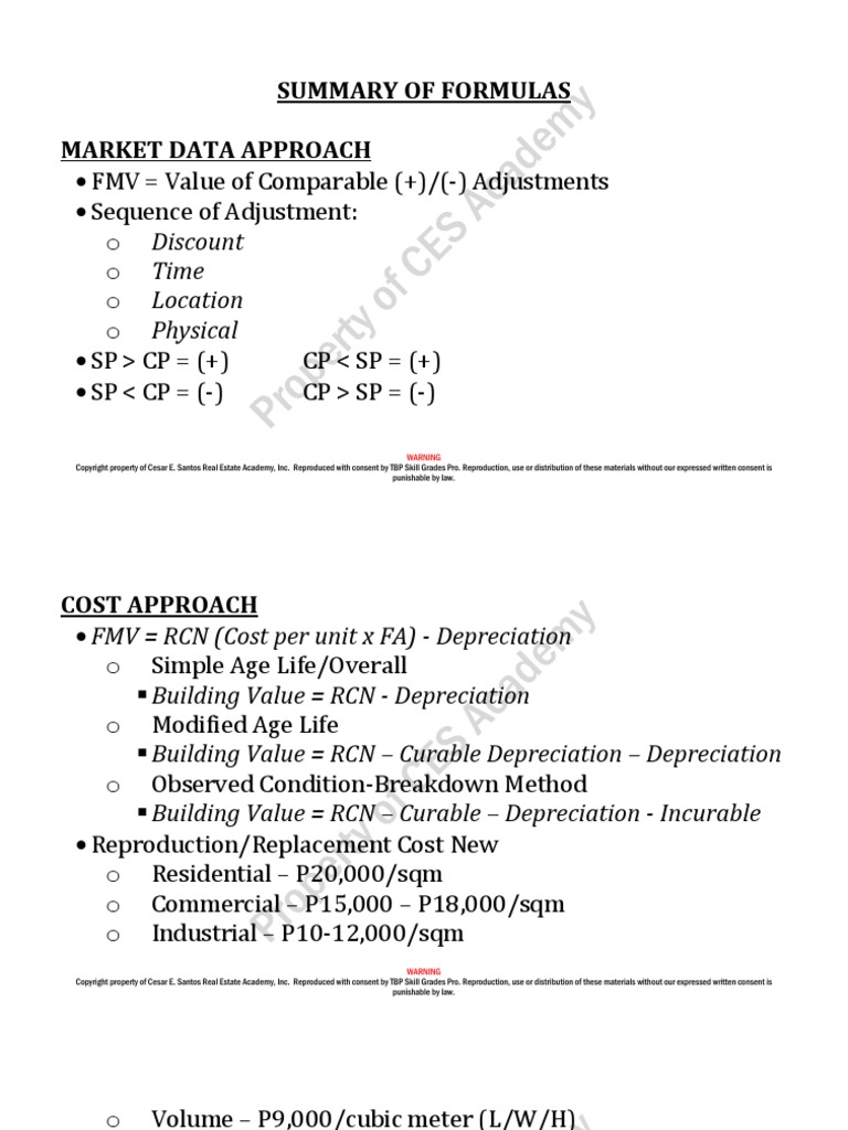 Summary of Formulas - Edited | PDF | Real Estate Appraisal | Financial ...