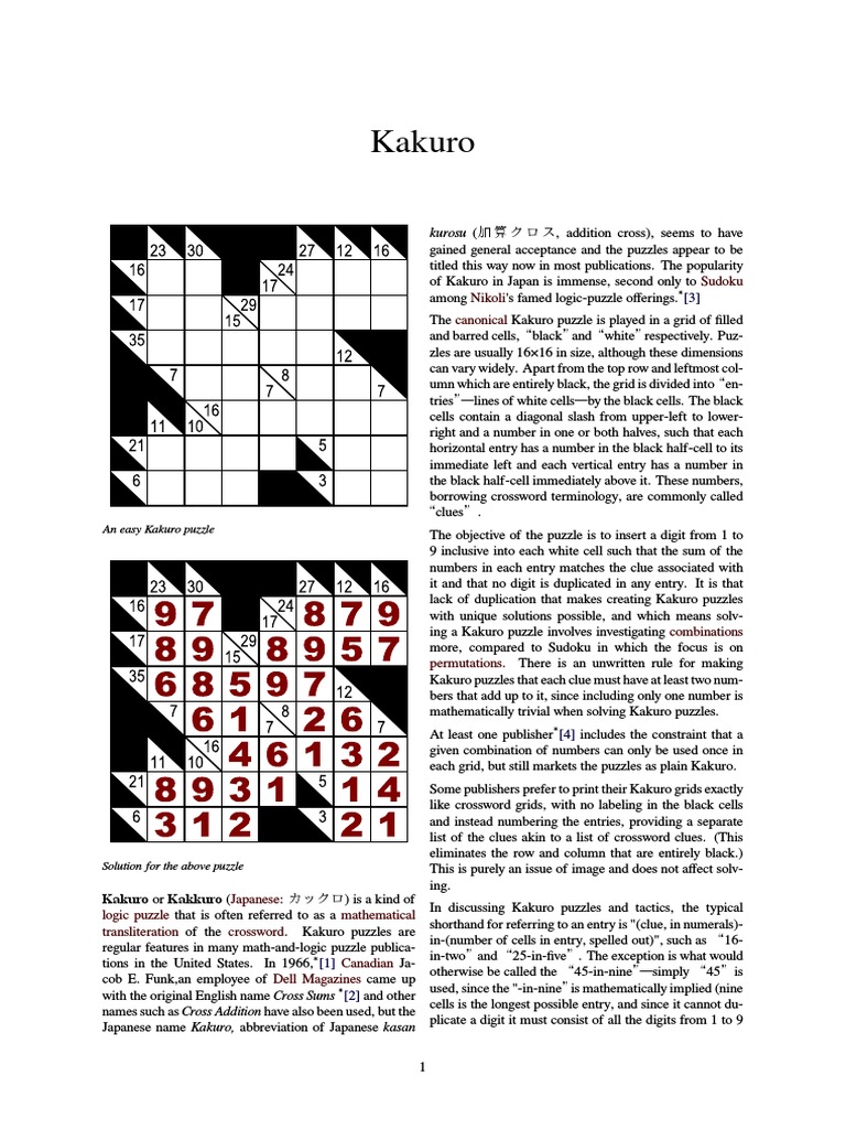 How to Solve Kakuro Puzzles Using Combination Logic and Elimination ...