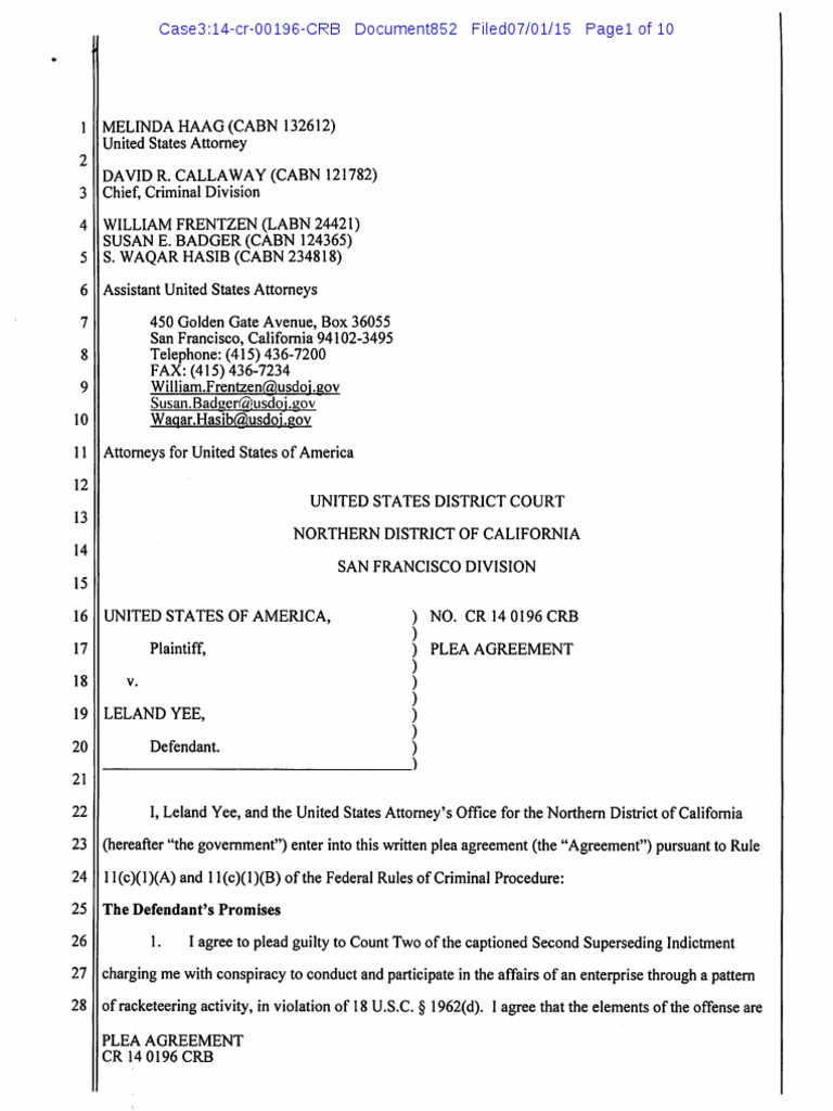 Plea Agreement - Yee | PDF