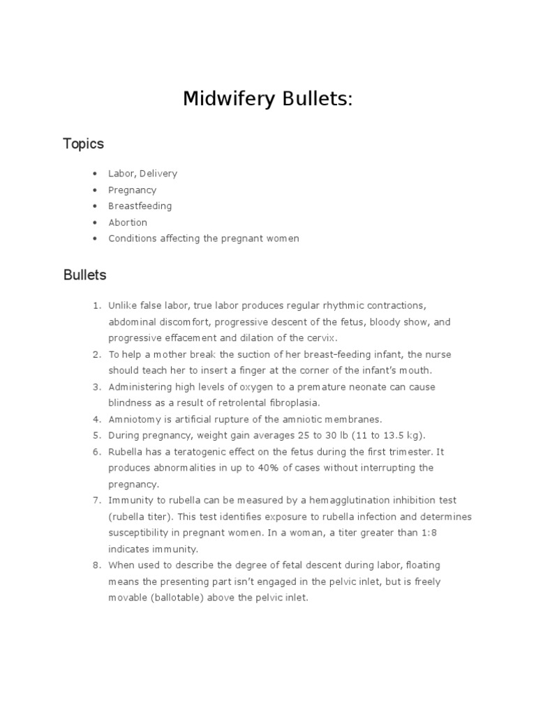 Midwifery Bullets | PDF | Pregnancy | Fetus