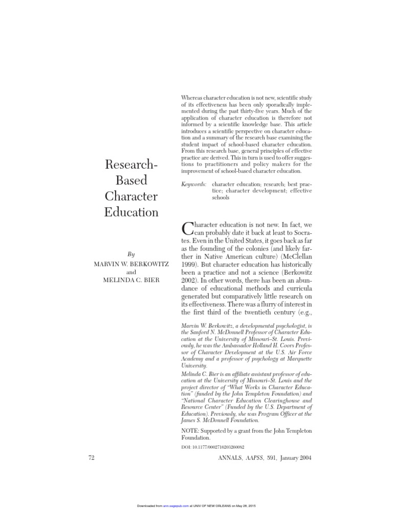 Research-Based Character Education | PDF | Self Efficacy | Leadership