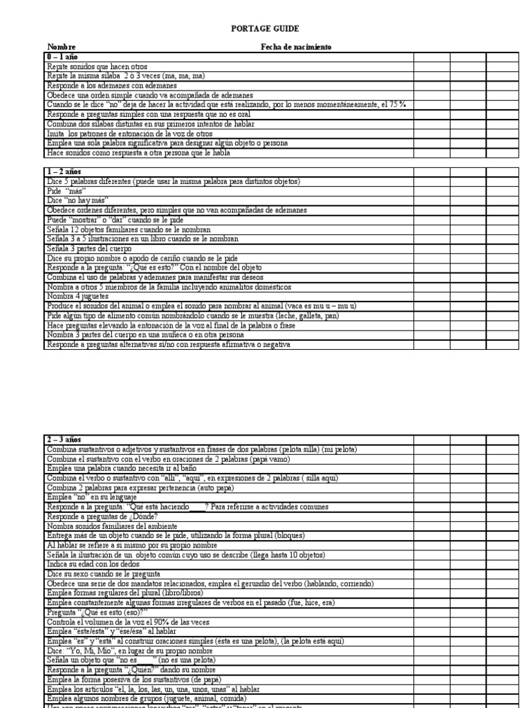 Curriculum Carolina (Guia Portage) | PDF | Sustantivo | Palabra