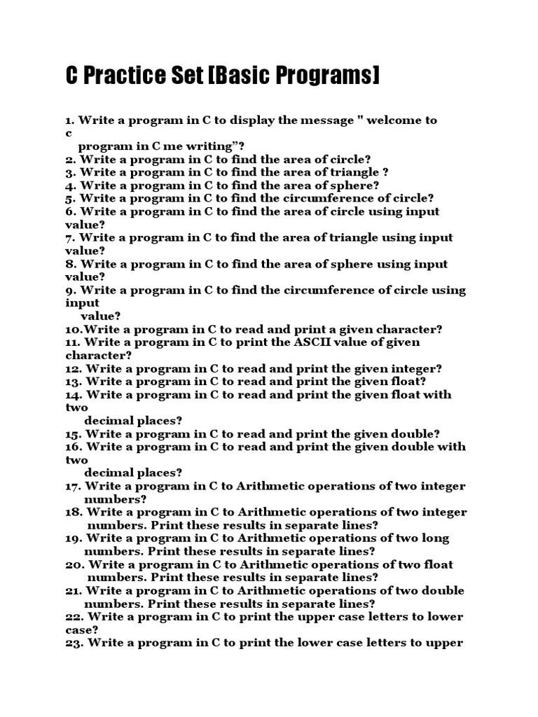 C Practice Set | PDF | Integer (Computer Science) | Numbers