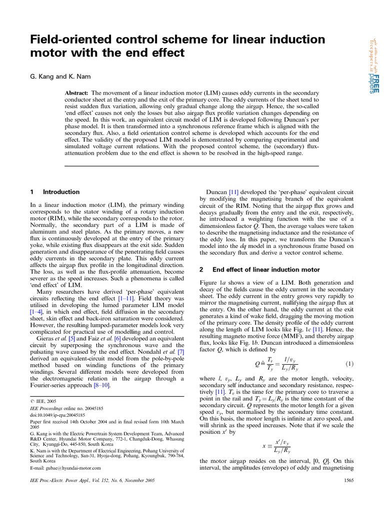 Field Oriented Control Scheme For Linear Induction Motor With The End Effect | PDF ...