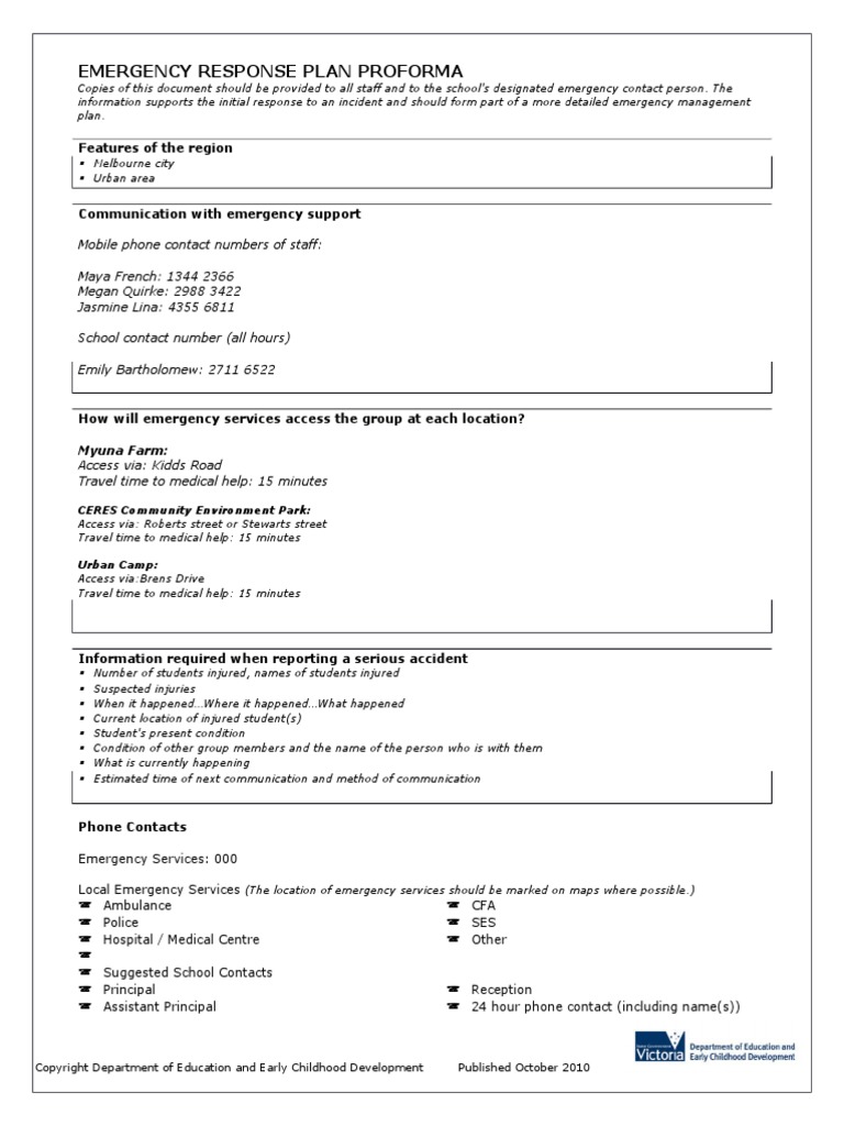 Maya Emergency Response Proforma | PDF