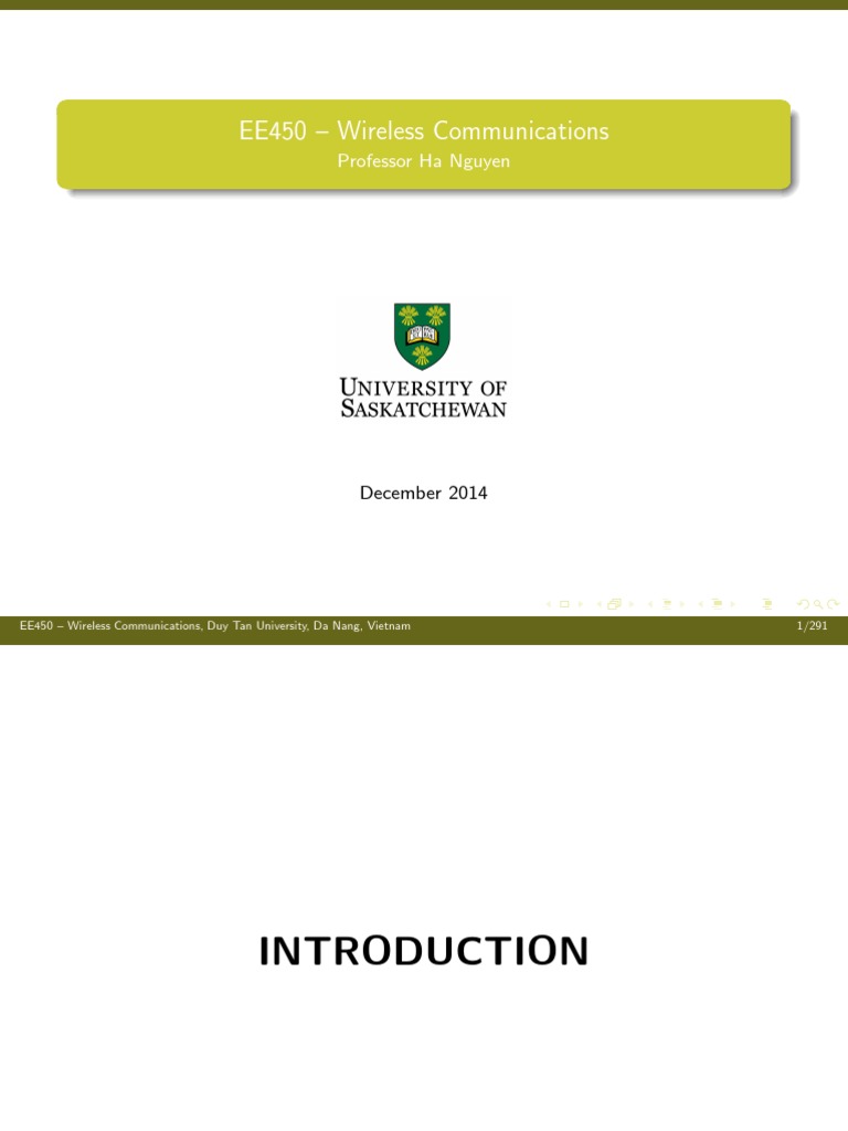 EE450 - Wireless Communications: Professor Ha Nguyen | PDF | Stationary Process | Modulation