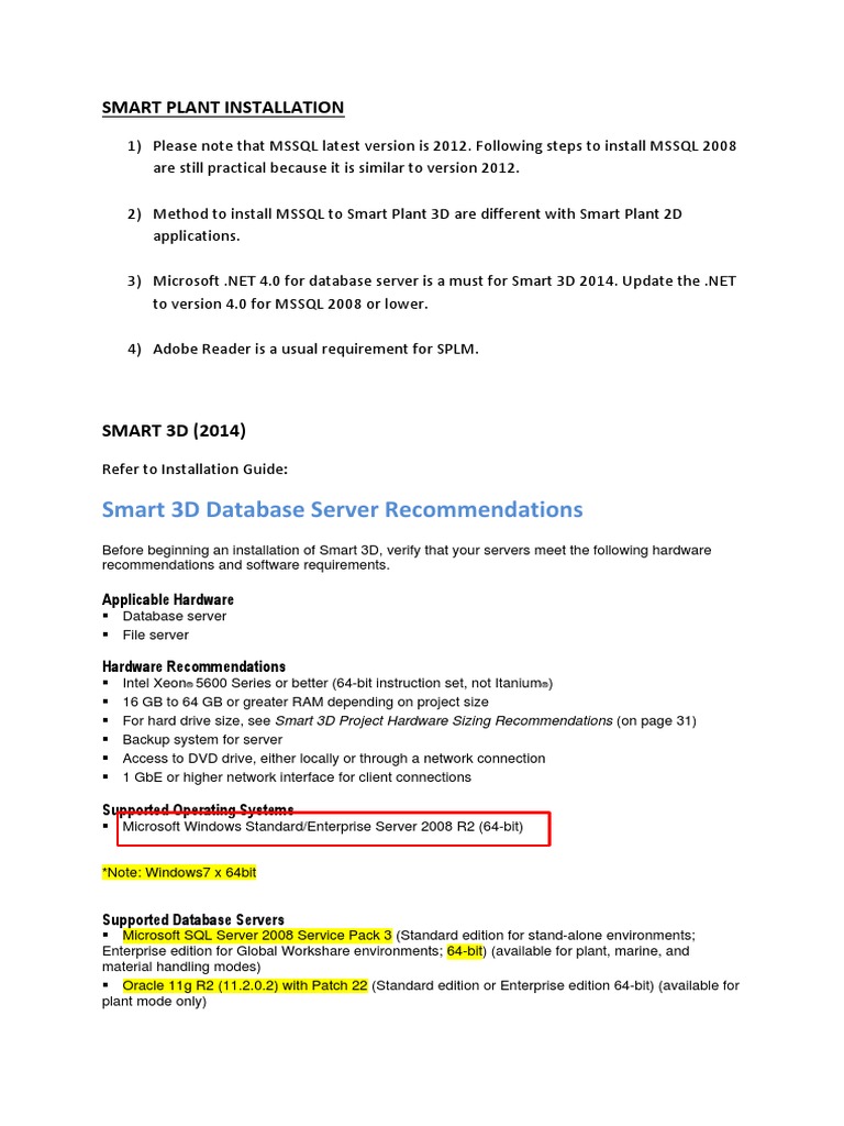 Smart Plant Installation | PDF | System Administrator | Microsoft Sql ...