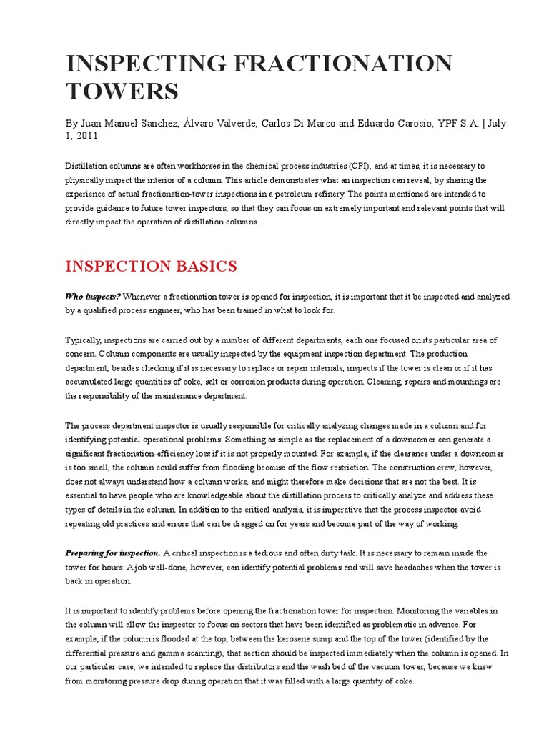 Fractionation Tower Inspection Insights | PDF | Distillation | Oil Refinery