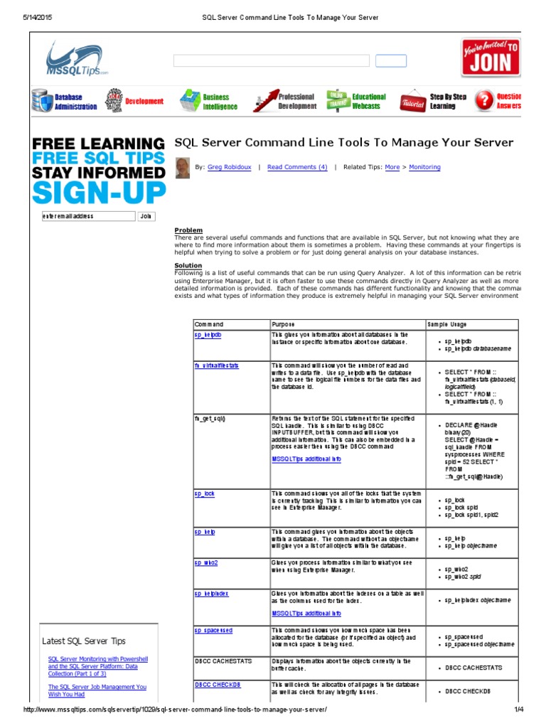 Sql Server Command Line Tools To Manage Your Server Pdf Microsoft Sql Server Database Index