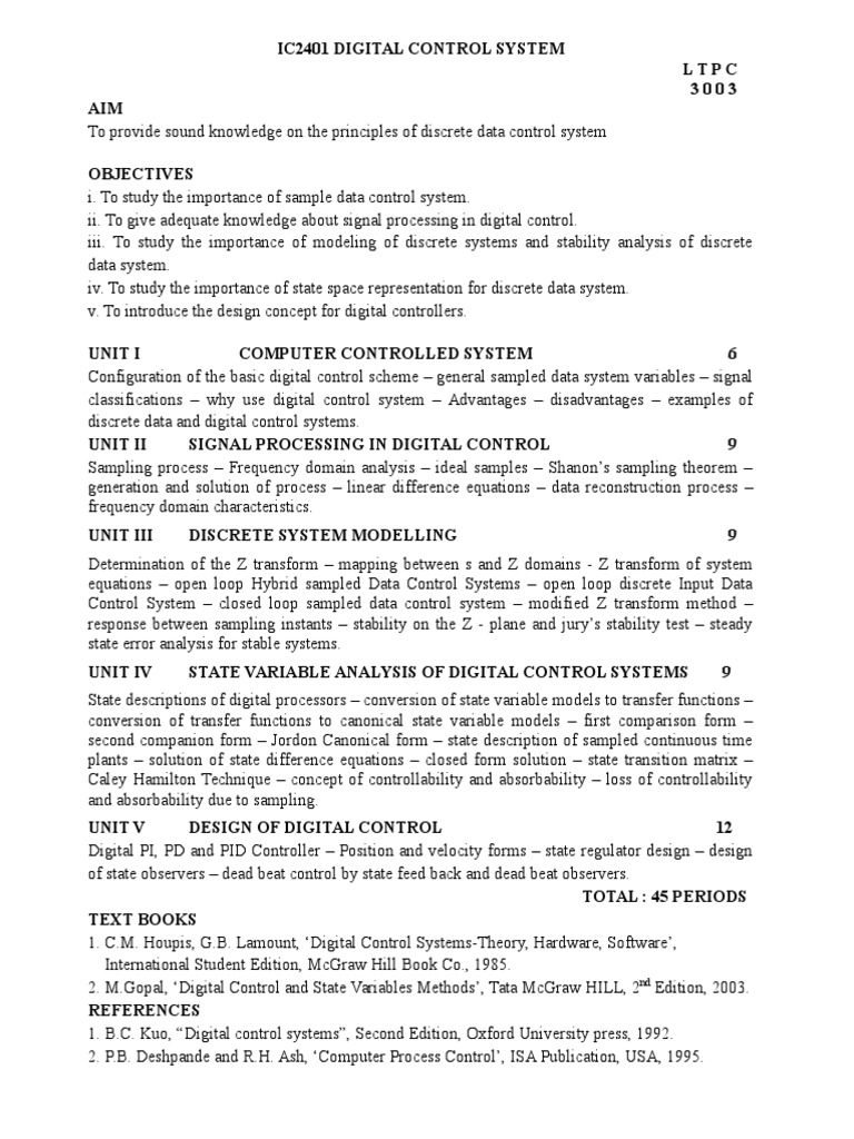 Ic2401 Digital Control System Syllabus | PDF | Control System ...
