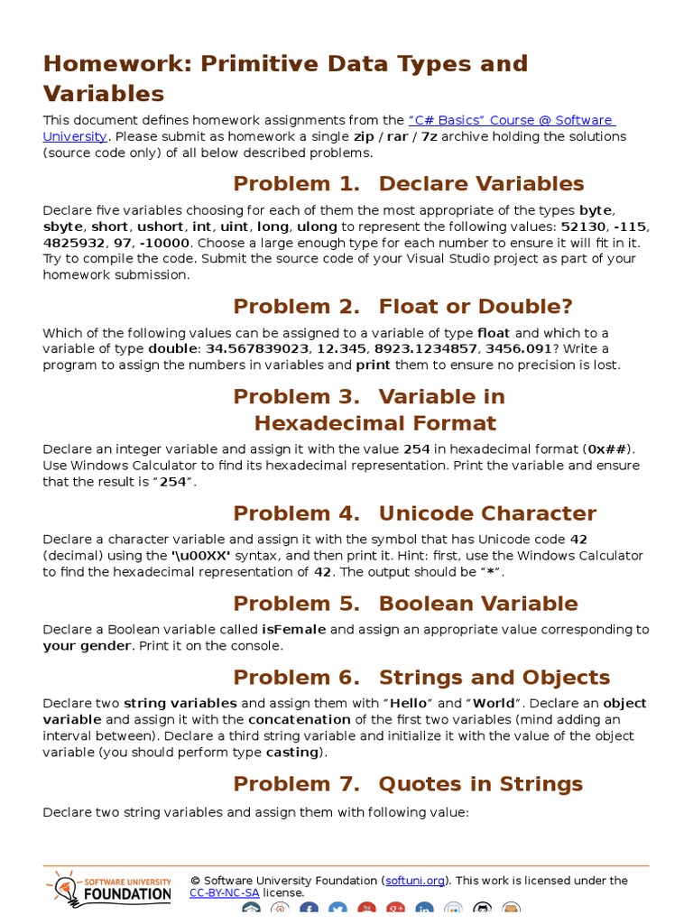 Primitive Data Types and Variables Homework | PDF | Data Type | Integer ...