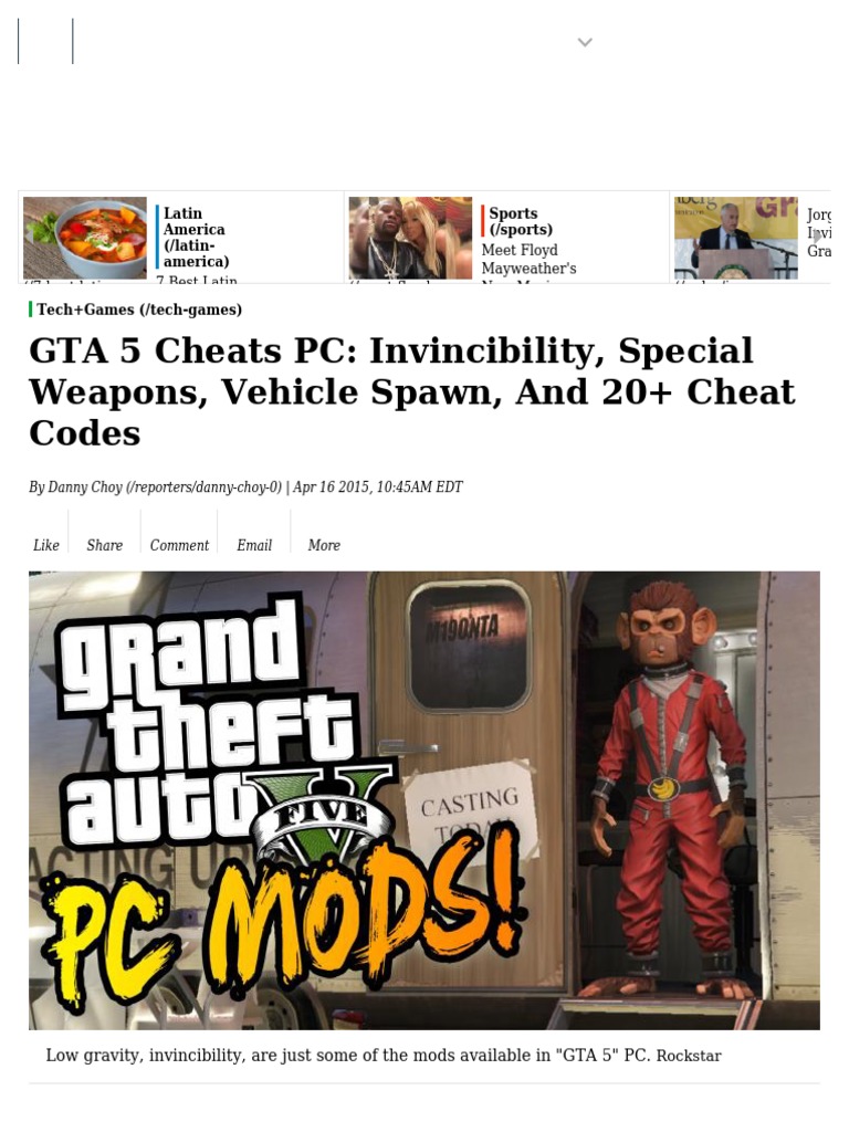 GTA 5 Cheats PC - Invincibility, Special Weapons, Vehicle Spawn, and 20 ...