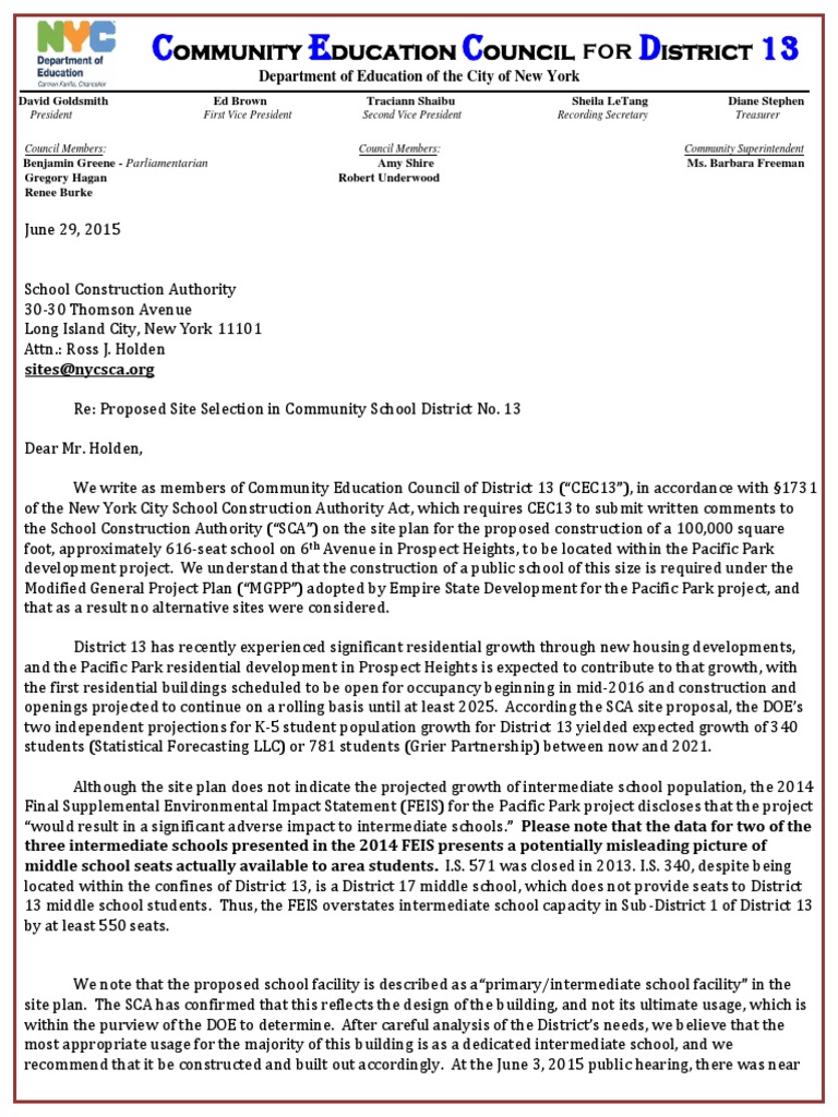 CEC 13 Letter On B15 School | PDF | Middle Schools