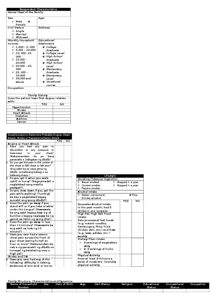 Field Questionnaire | PDF | Diabetes | Myocardial Infarction