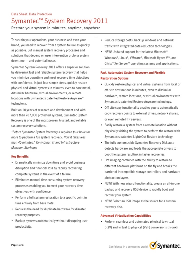 B-Symantec System Recovery 21178625 DS - En-Us | PDF | Backup | Digital ...