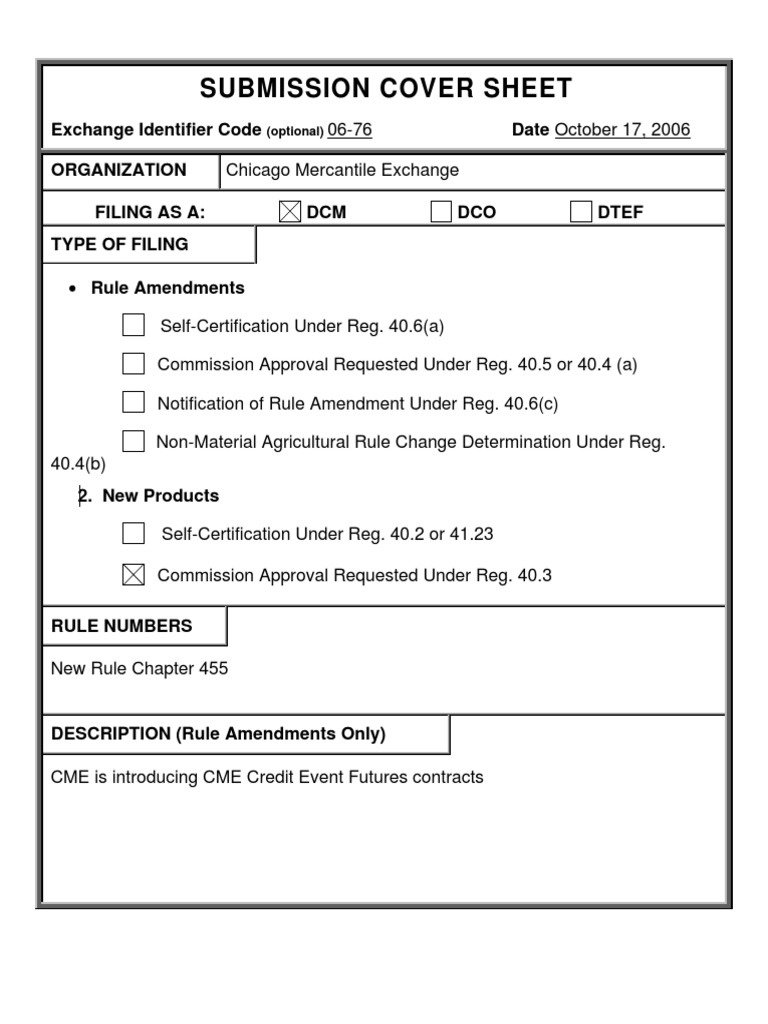 Submission Cover Sheet: Exchange Identifier Code Date October 17, 2006 ...